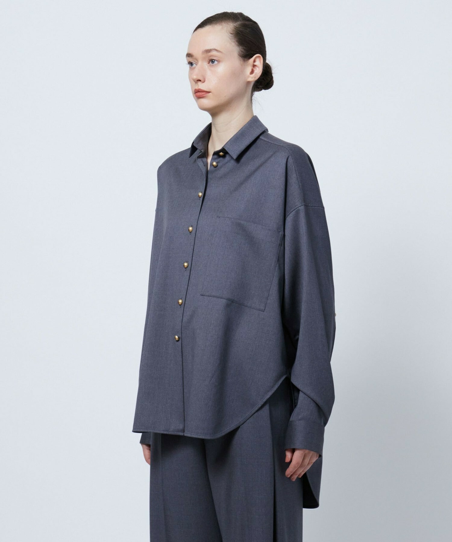 STRETCH WOOL OVER SIZED SHIRTS WITH METAL BUTTONS｜BIGI ONLINE STORE ...