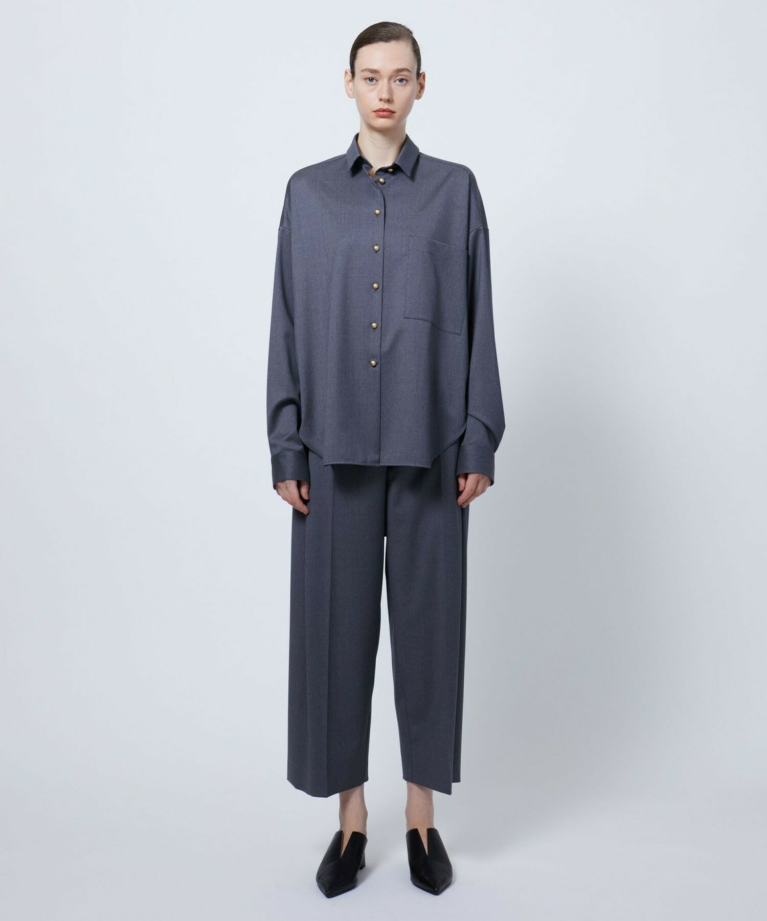 STRETCH WOOL OVER SIZED SHIRTS WITH METAL BUTTONS｜BIGI ONLINE STORE ...